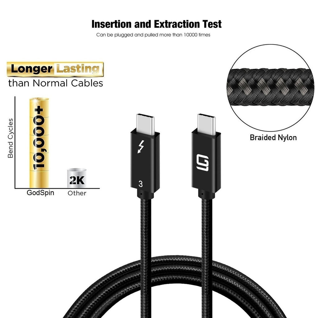 Thunderbolt 3 Cable [Intel Certified] Superspeed (40Gbps) 2.6ft | GodSpin
